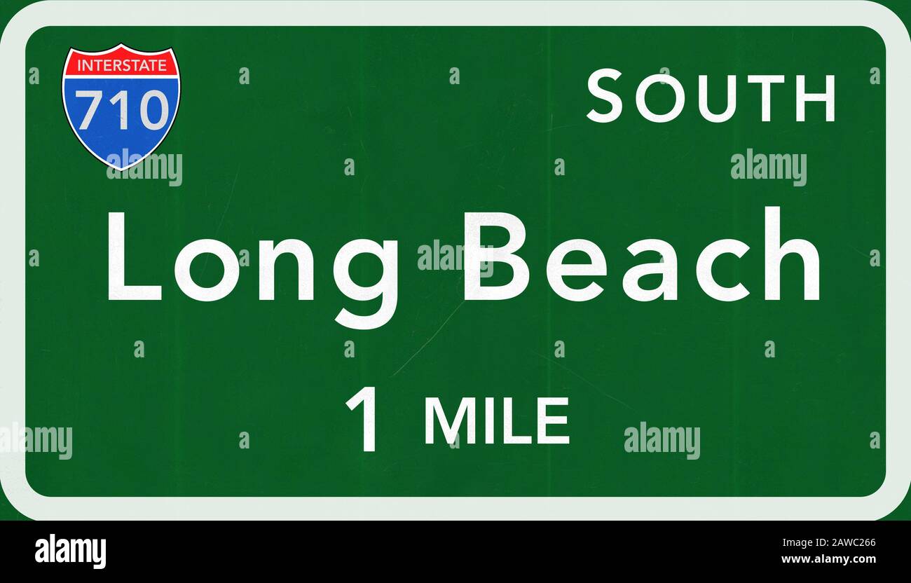 Long Beach USA Interstate Highway Sign Photorealistic Illustration ...