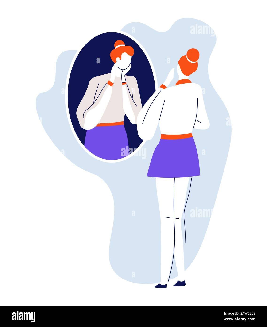 Girl looking in mirror on wall, smarten up, isolated character Stock ...