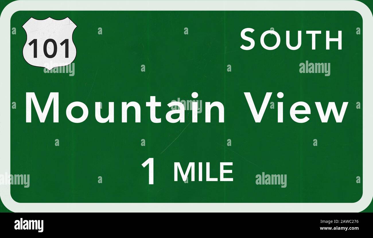 Mountain View USA Interstate Highway Sign Photorealistic Illustration ...