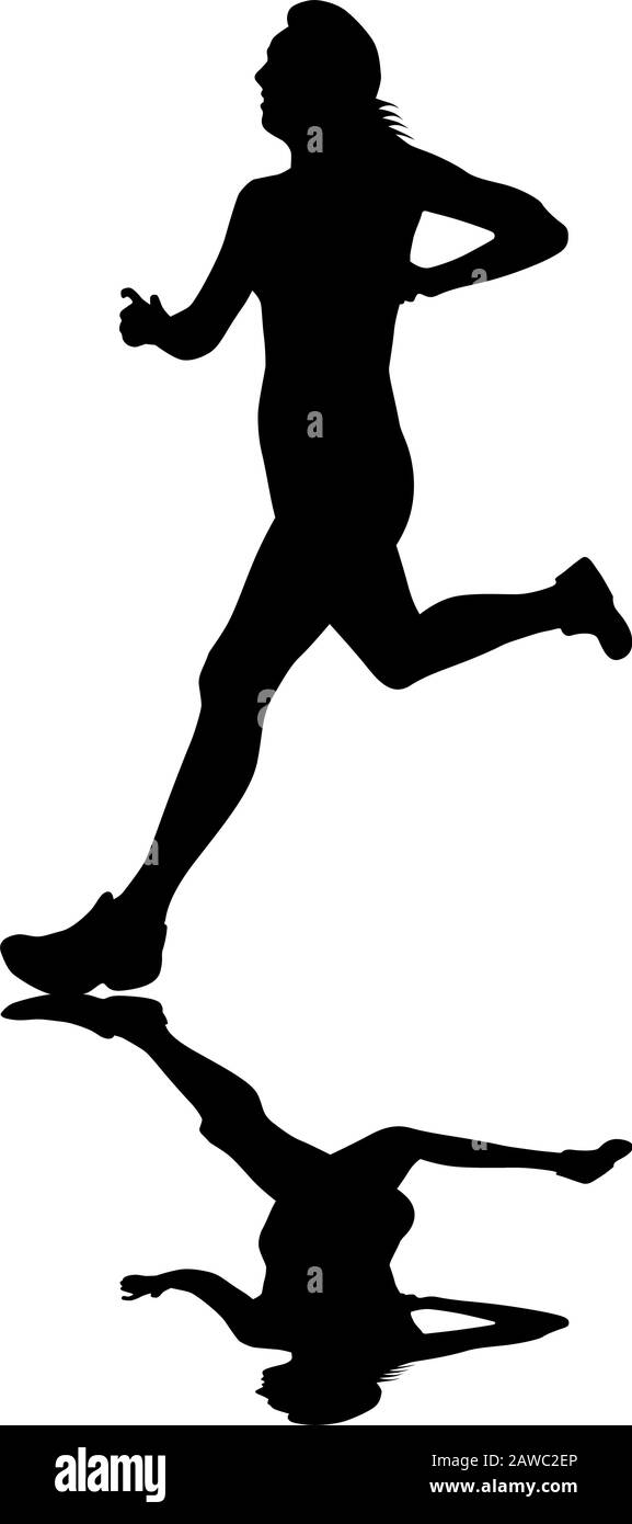 Silhouette of a running woman who runs fast. Vector illustration Stock ...