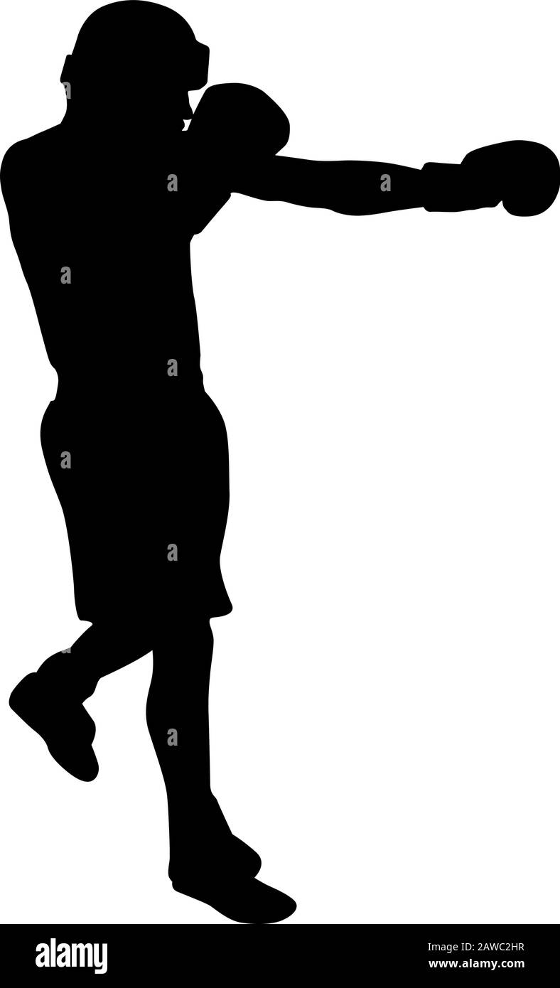 Silhouette of a striking boxer with boxing gloves. Vector illustration ...