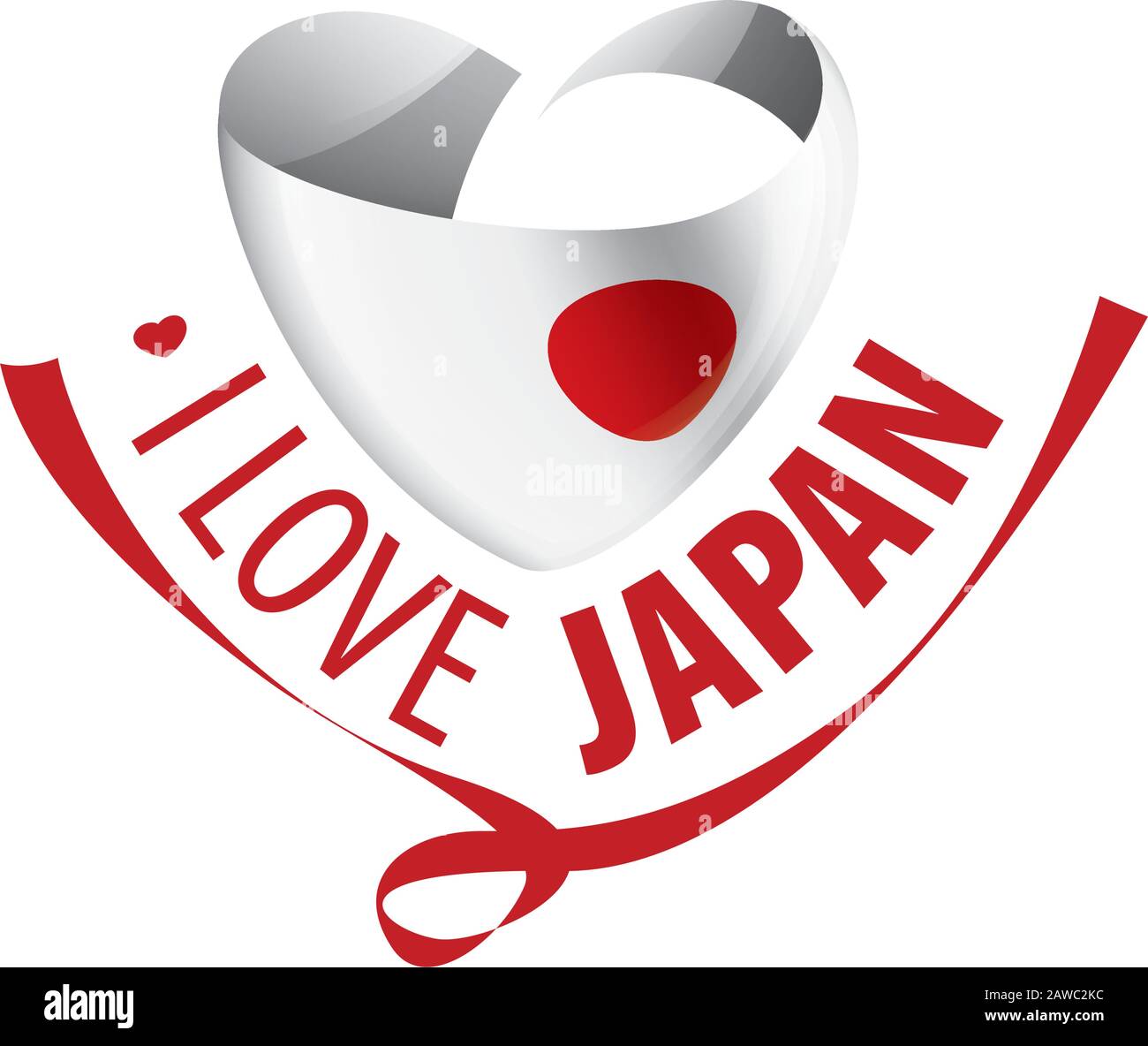 National flag of the Japan in the shape of a heart and the inscription ...