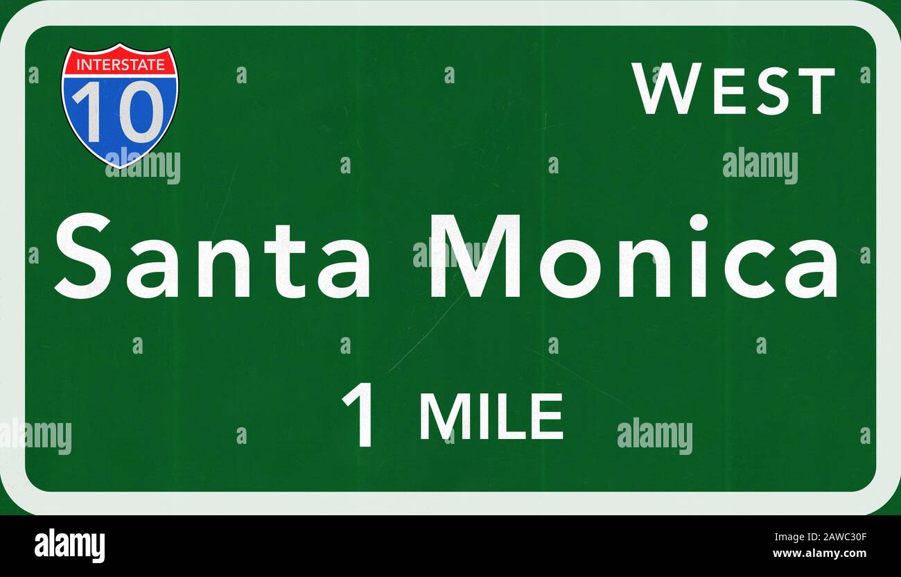 Santa Monica USA Interstate Highway Sign Photorealistic Illustration ...