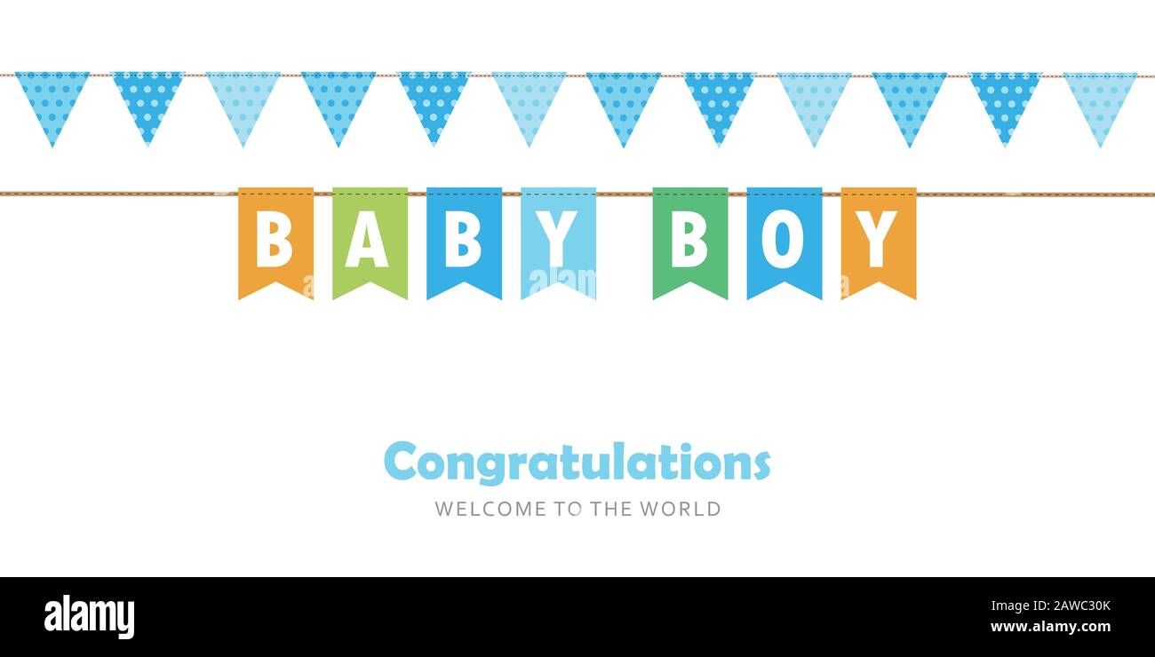 baby boy party flag welcome greeting card for childbirth vector ...