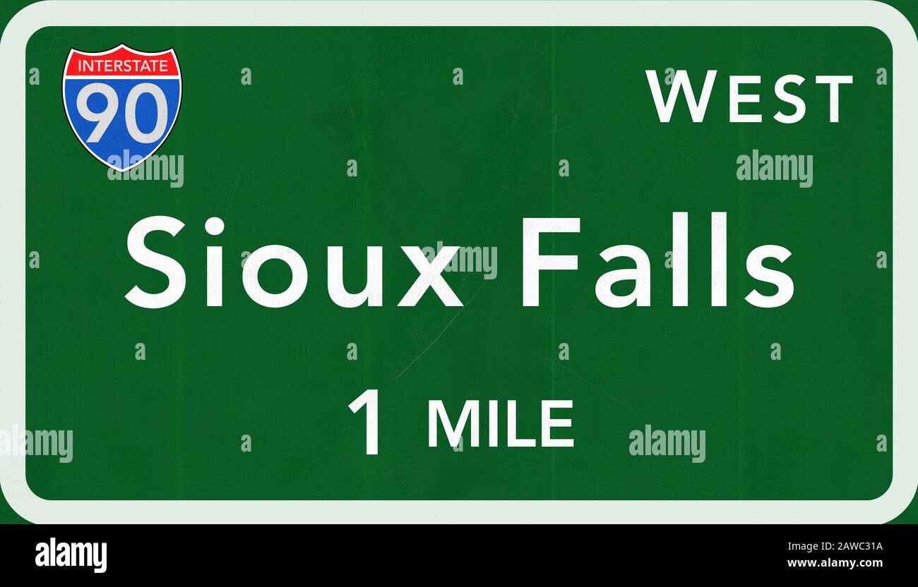 Sioux Falls USA Interstate Highway Sign Photorealistic Illustration ...