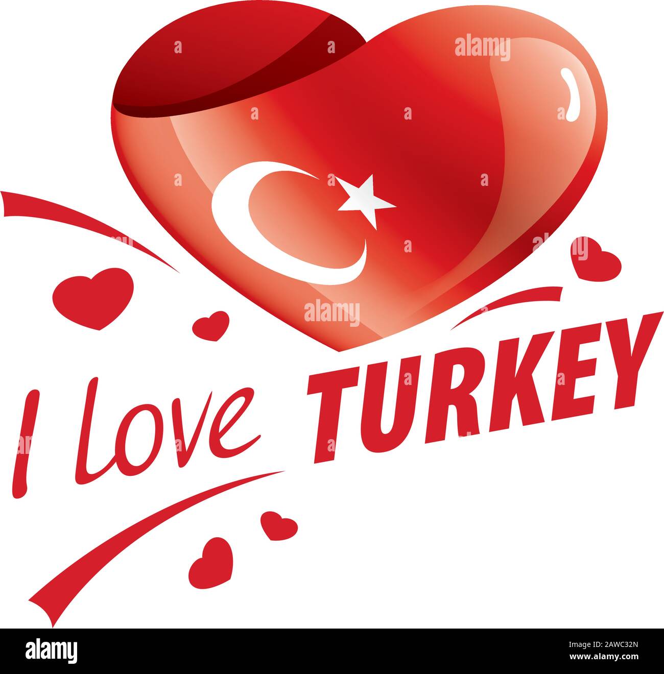 National flag of the Turkey in the shape of a heart and the inscription ...