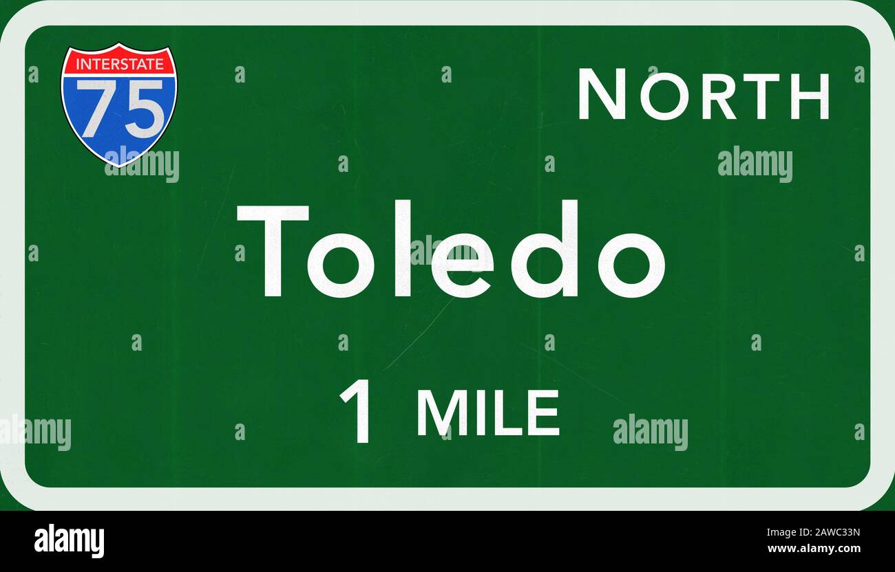 Toledo USA Interstate Highway Sign Photorealistic Illustration Stock ...