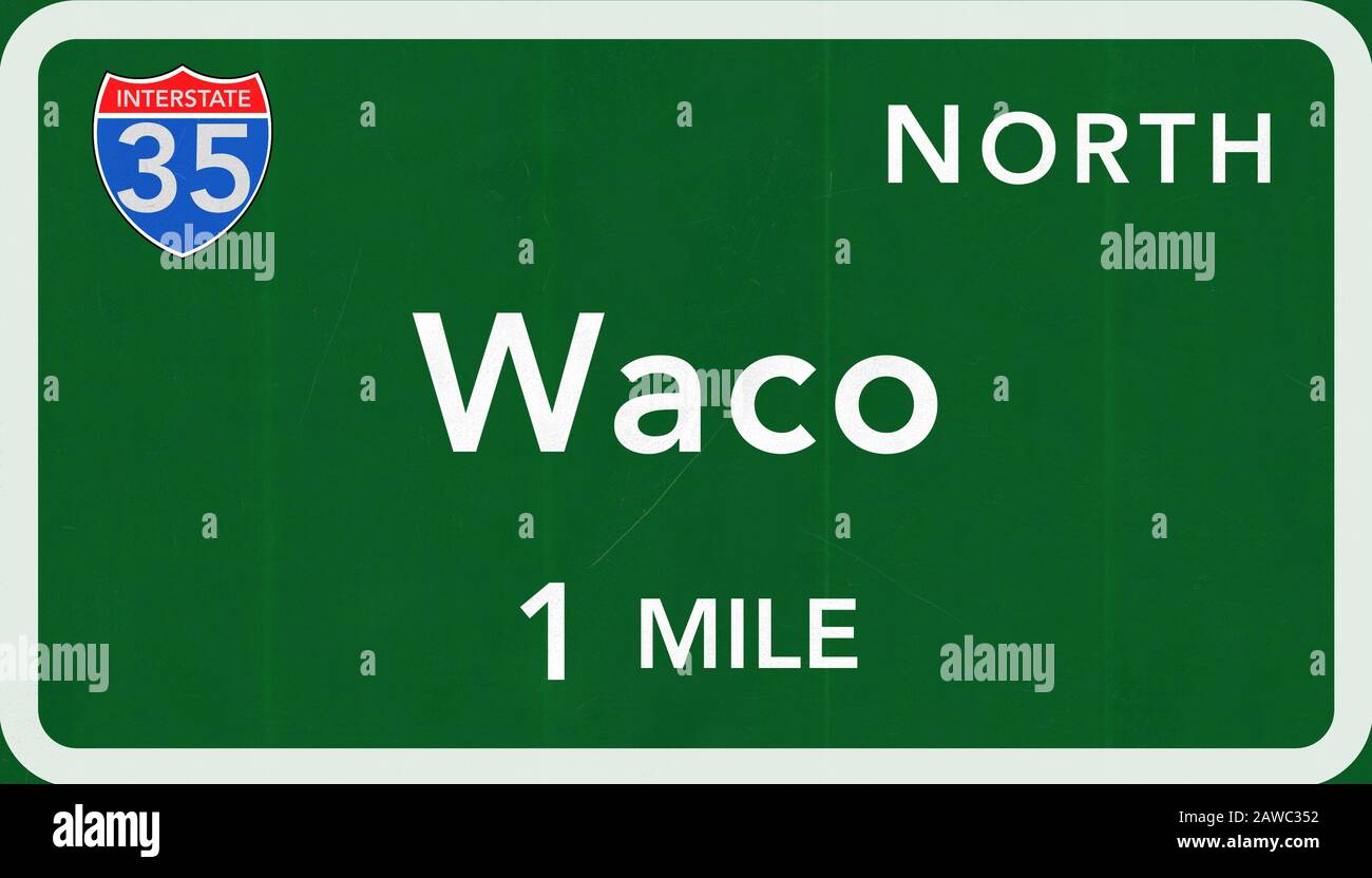 Waco USA Interstate Highway Sign Photorealistic Illustration Stock ...