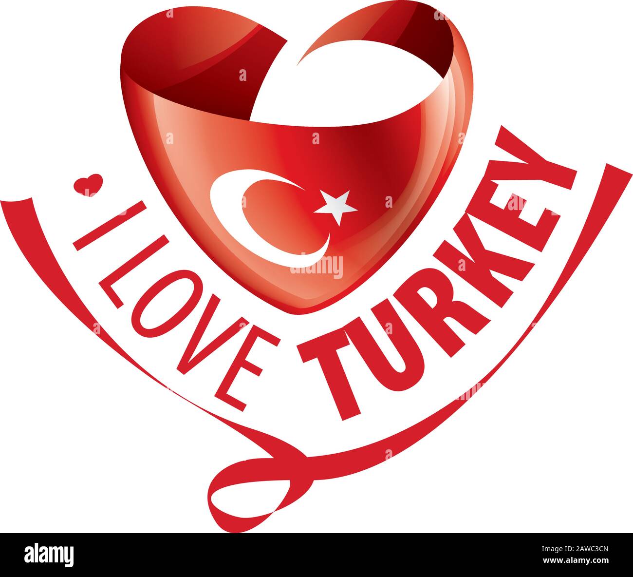 National flag of the Turkey in the shape of a heart and the inscription ...