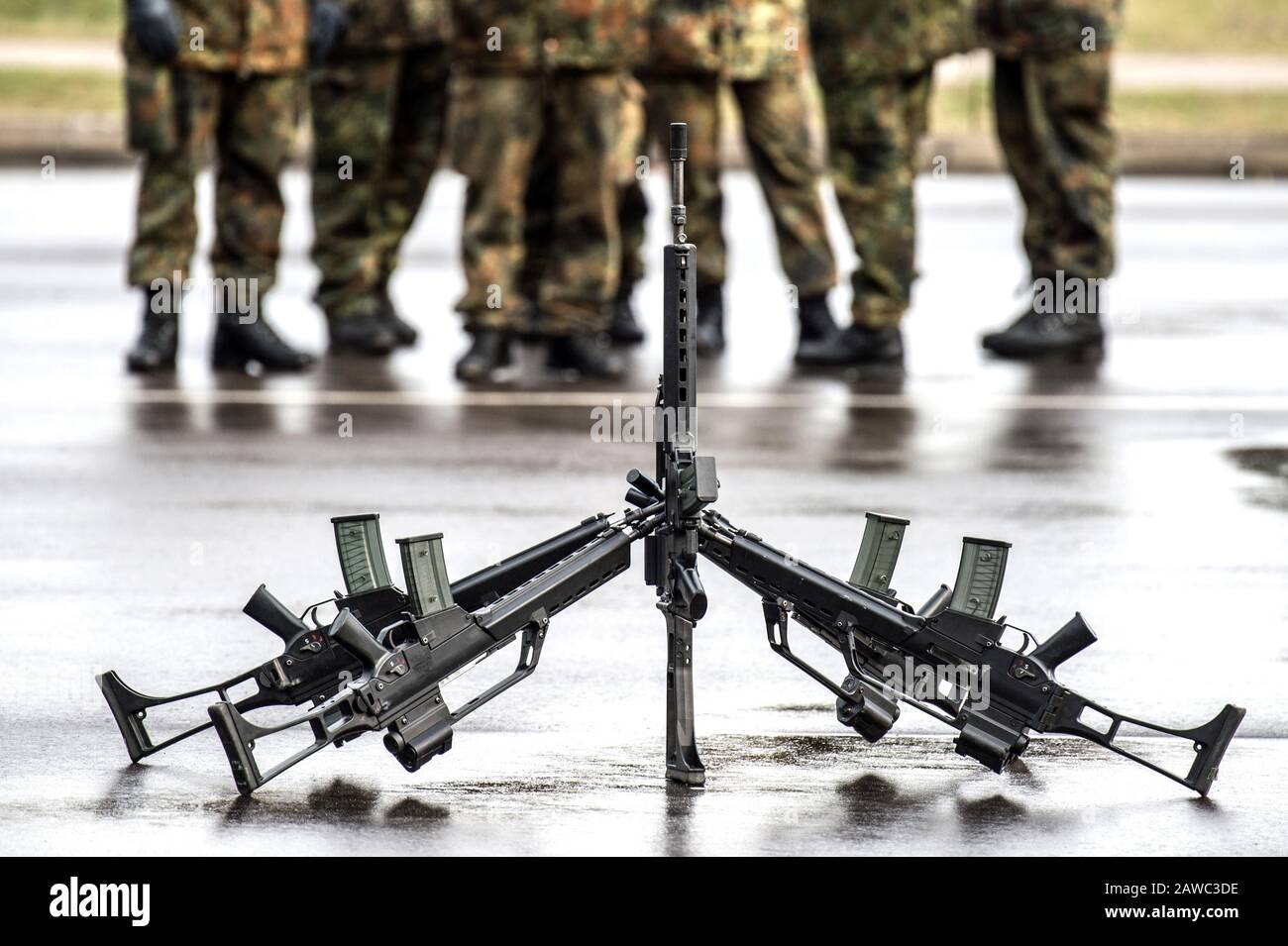 Pyramid of guns built by soldiers, Lithuania, Rukla Stock Photo - Alamy