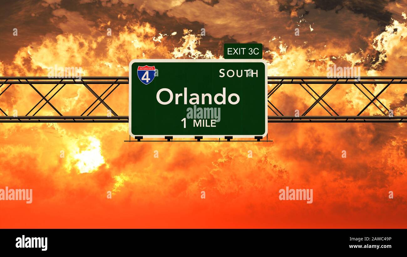 Orlando USA Interstate Highway Sign in a Beautiful Cloudy Sunset ...