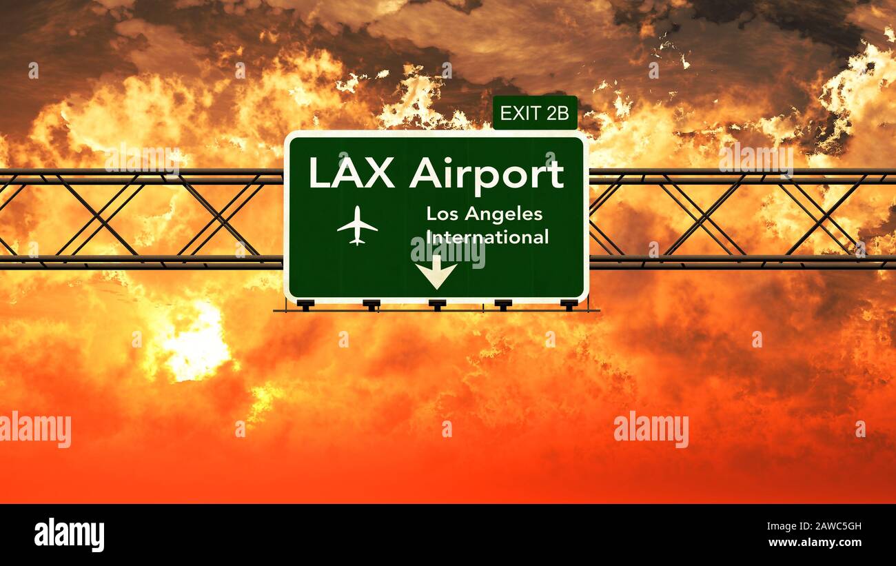 Passing under Los Angeles LAX USA Airport Highway Sign in a Beautiful ...