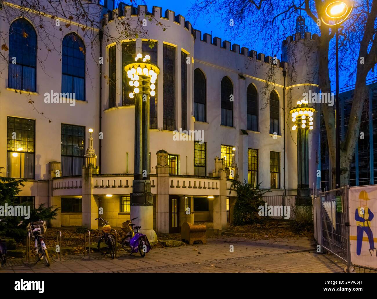 front view of the Tilburg city hall by night, Former royal palace of ...