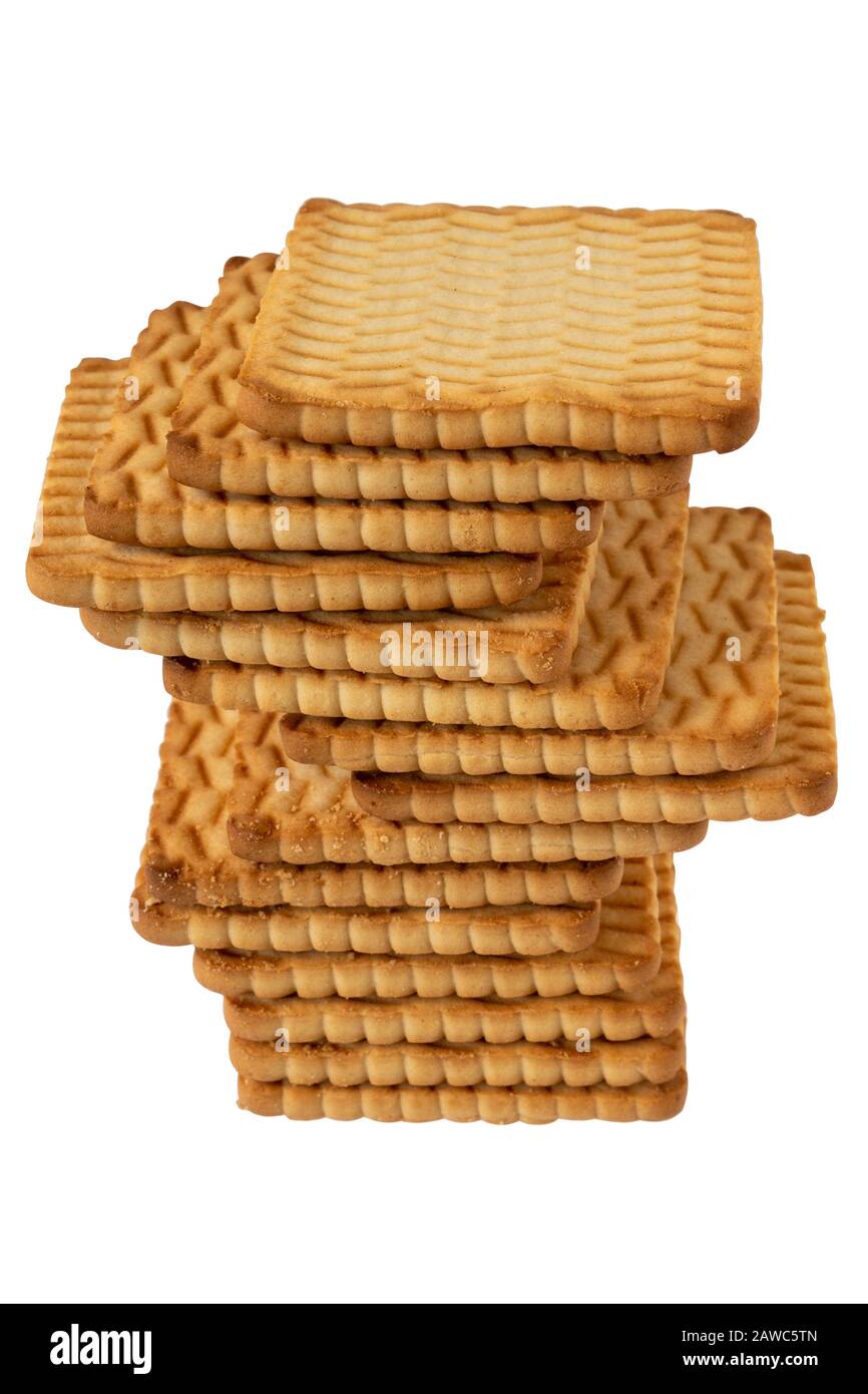 Stack of square cookies isolated on white background Stock Photo - Alamy