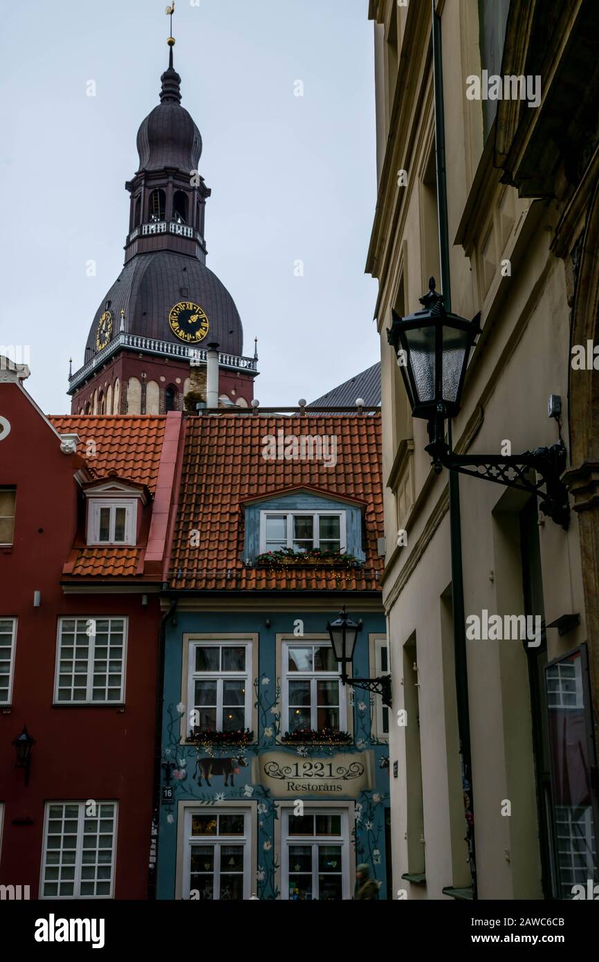 Cozy small street in Old Riga, Latvia Stock Photo - Alamy