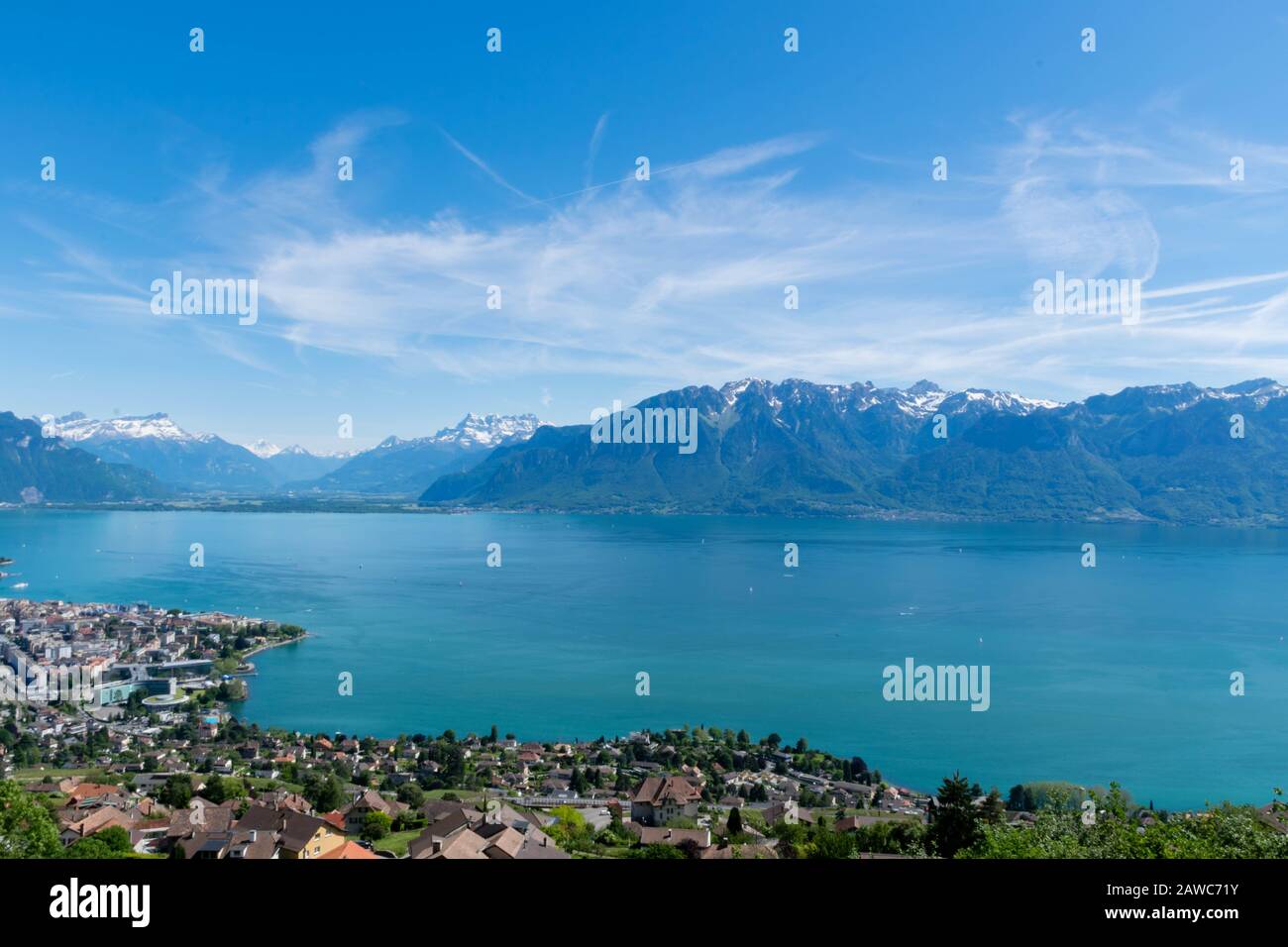 Scenic view on Geneva Lake and Alps, Switzerland Stock Photo - Alamy