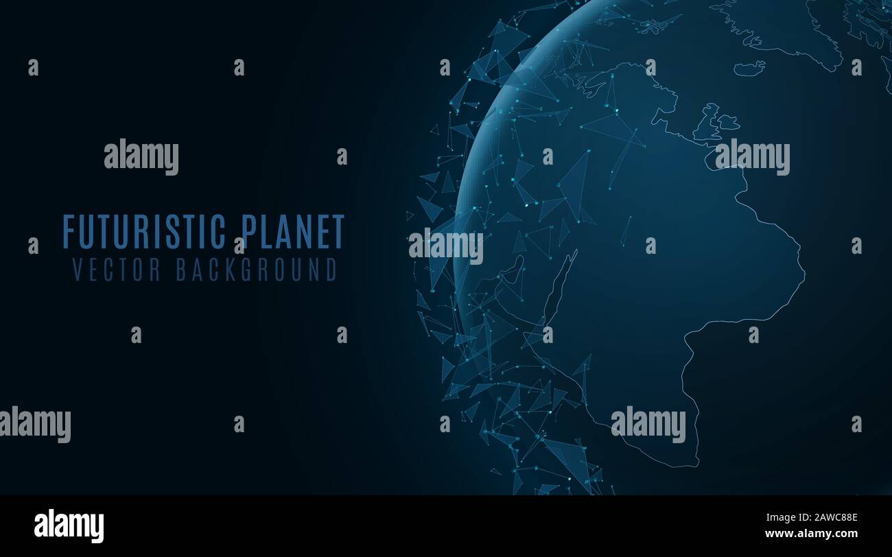 Futuristic planet Earth with glowing plexus triangles. Abstract global ...