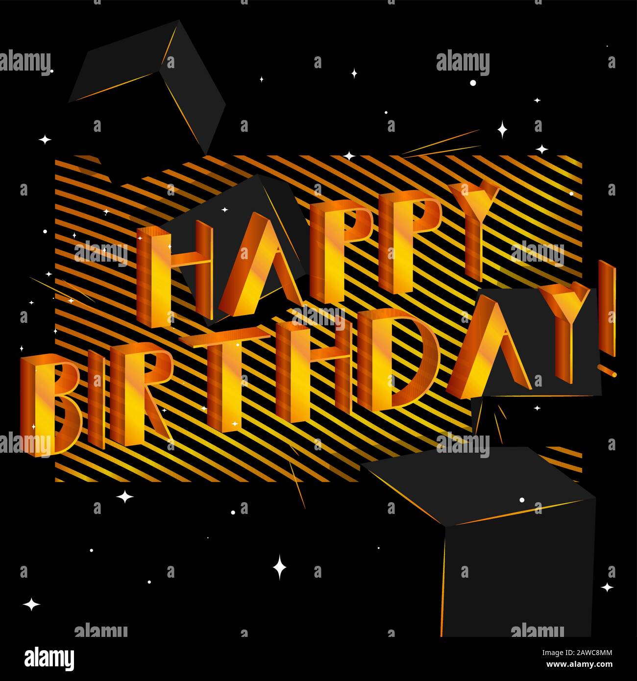 Cool Happy Birthday card with black cubes. Vector Birthday invitation ...
