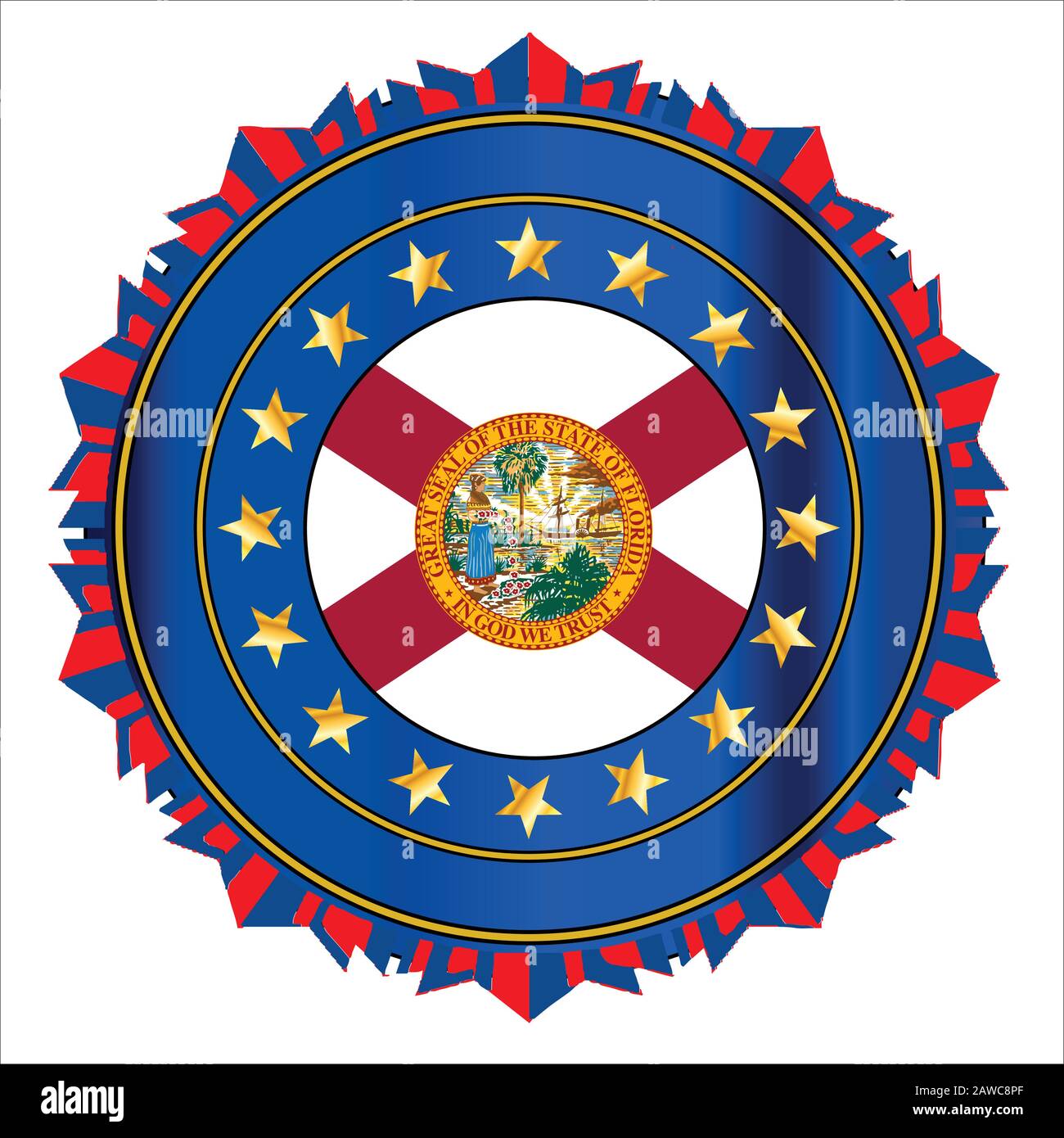 Florida state flag flag with a star and blue border isolated on white ...