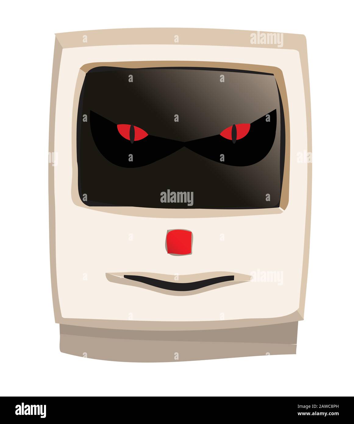 Early years desk top beige computer with evil grin on a white ...