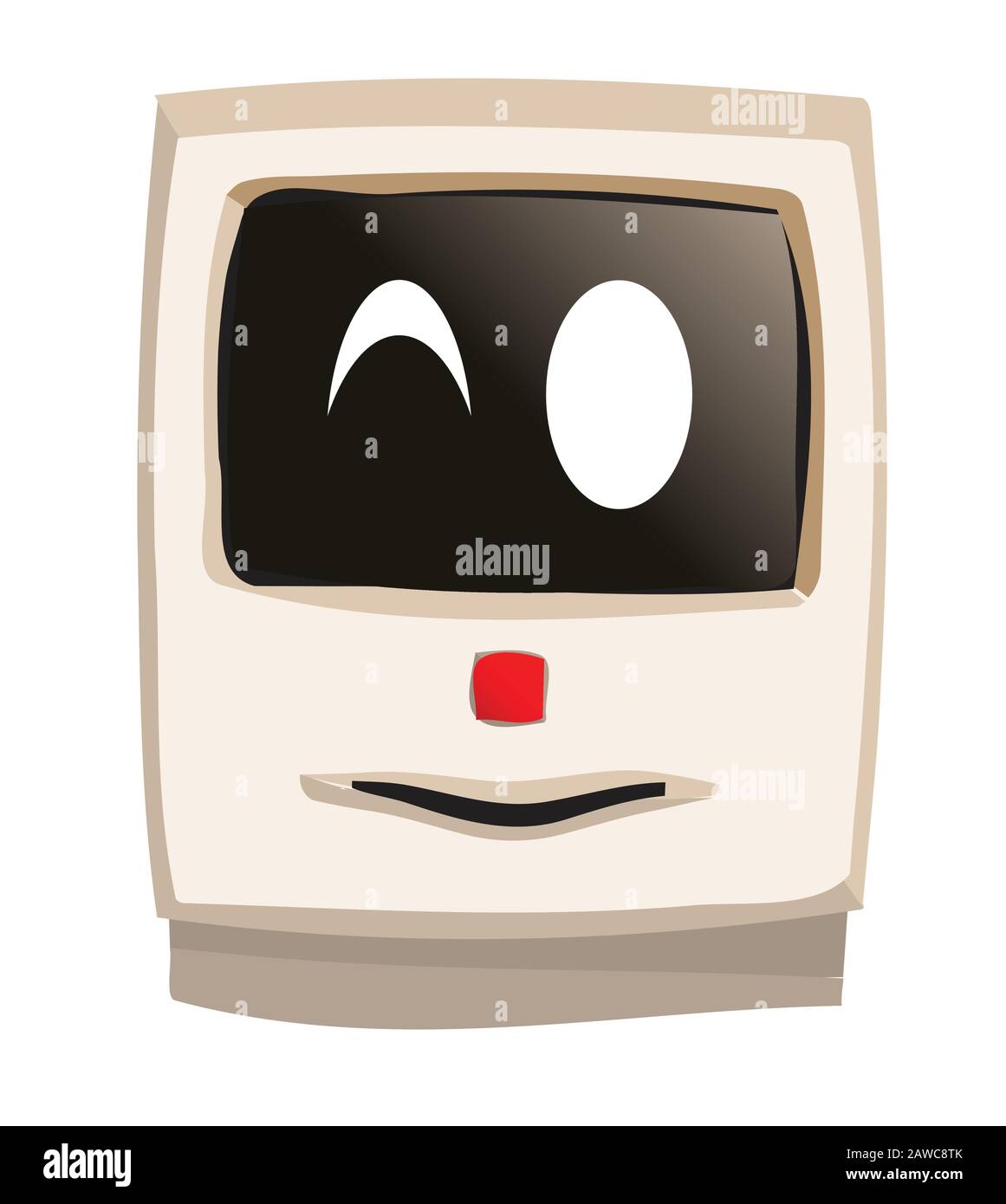 Early years desk top beige computer with happy winking face on a white ...