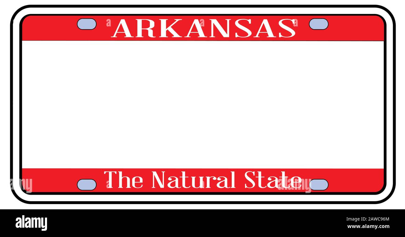 Arkansas state license plate in the colors of the state flag over a ...