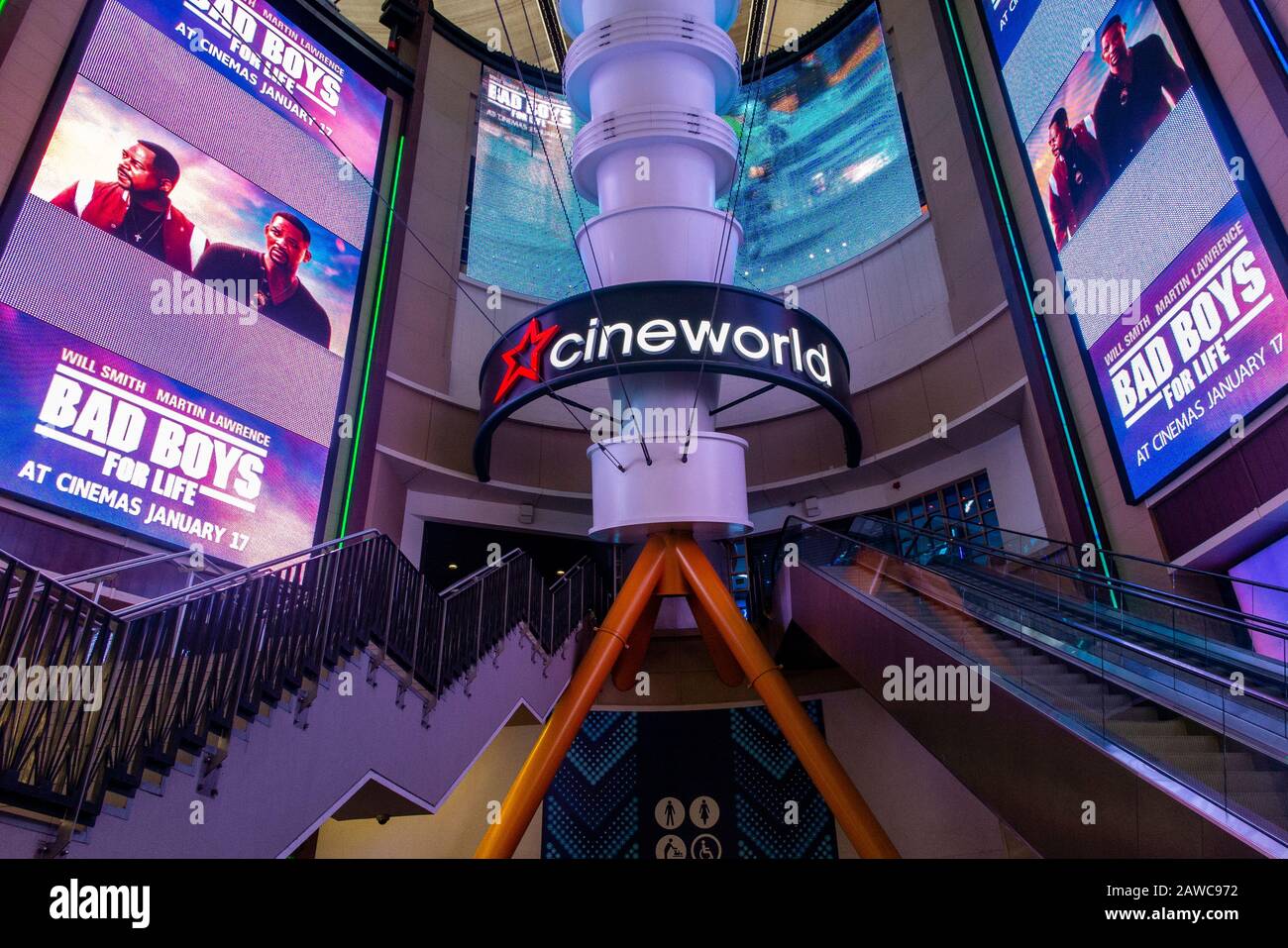 The Cineworld cinema entrance in the Millennium Dome in North Greenwich ...
