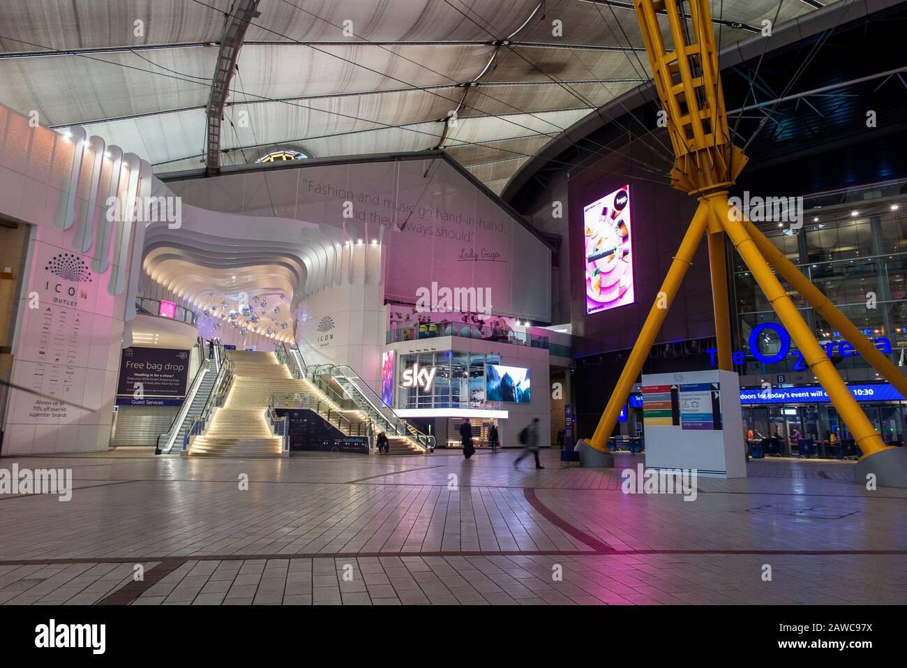 The main staircase and entrance area of the interior of the O2 ...
