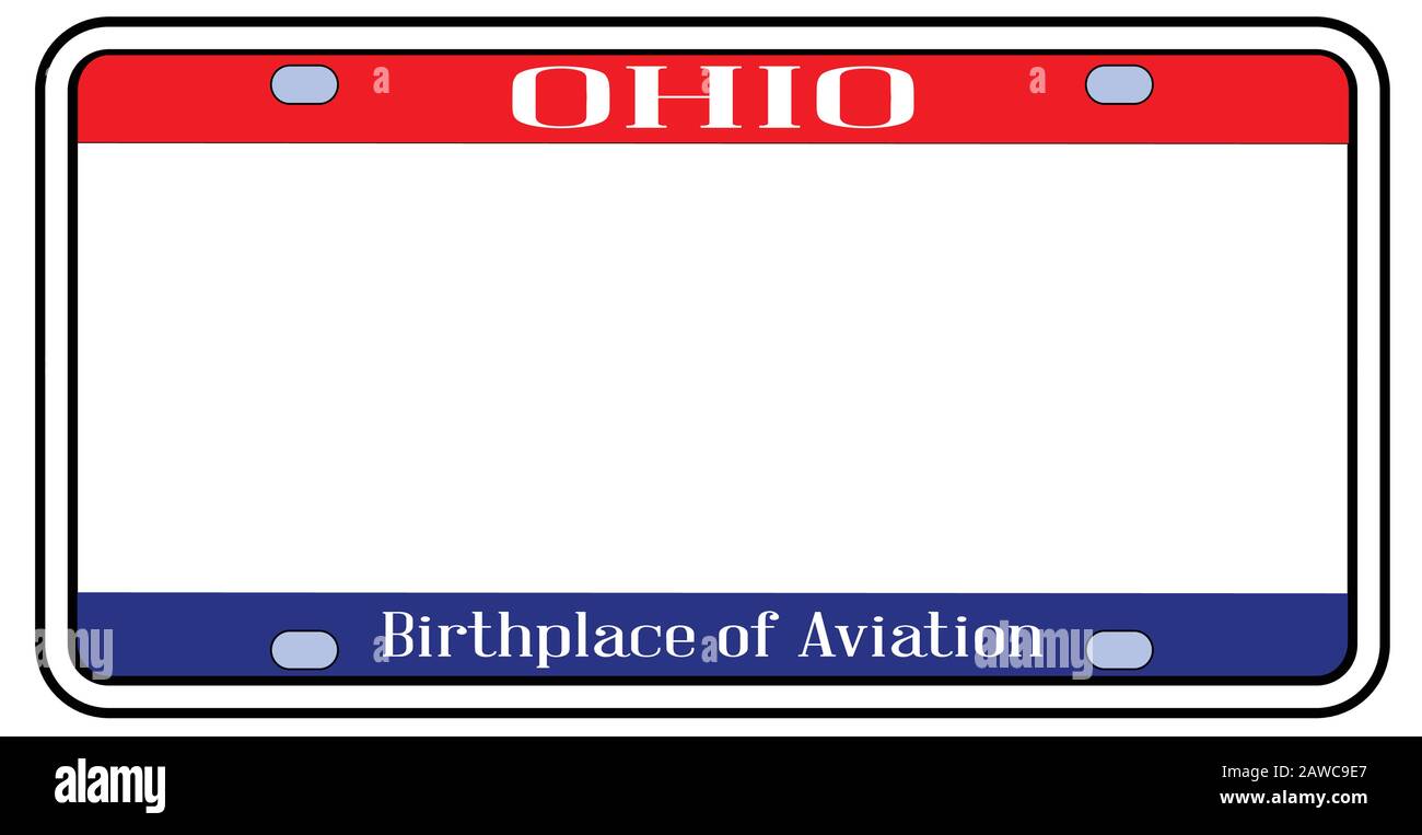 Ohio state license plate in the colors of the state flag with icons ...