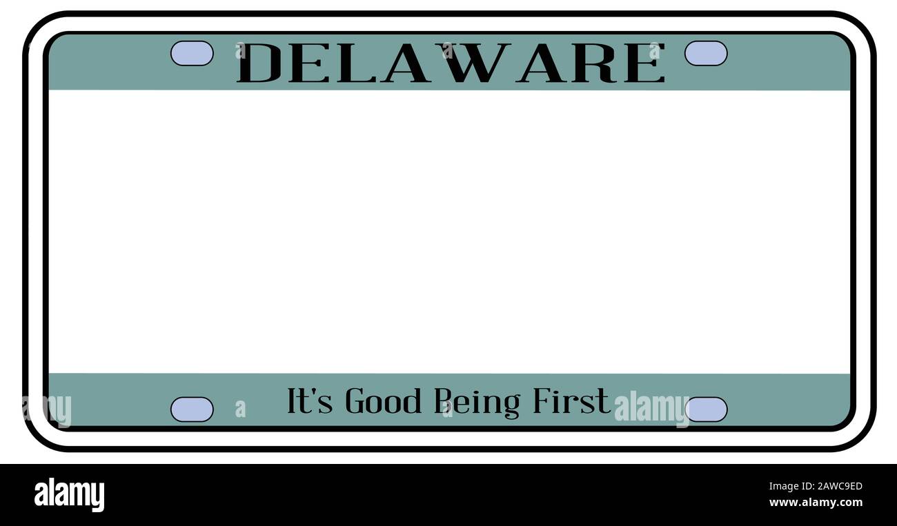 Blank Delaware state license plate in the colors of the state flag over ...