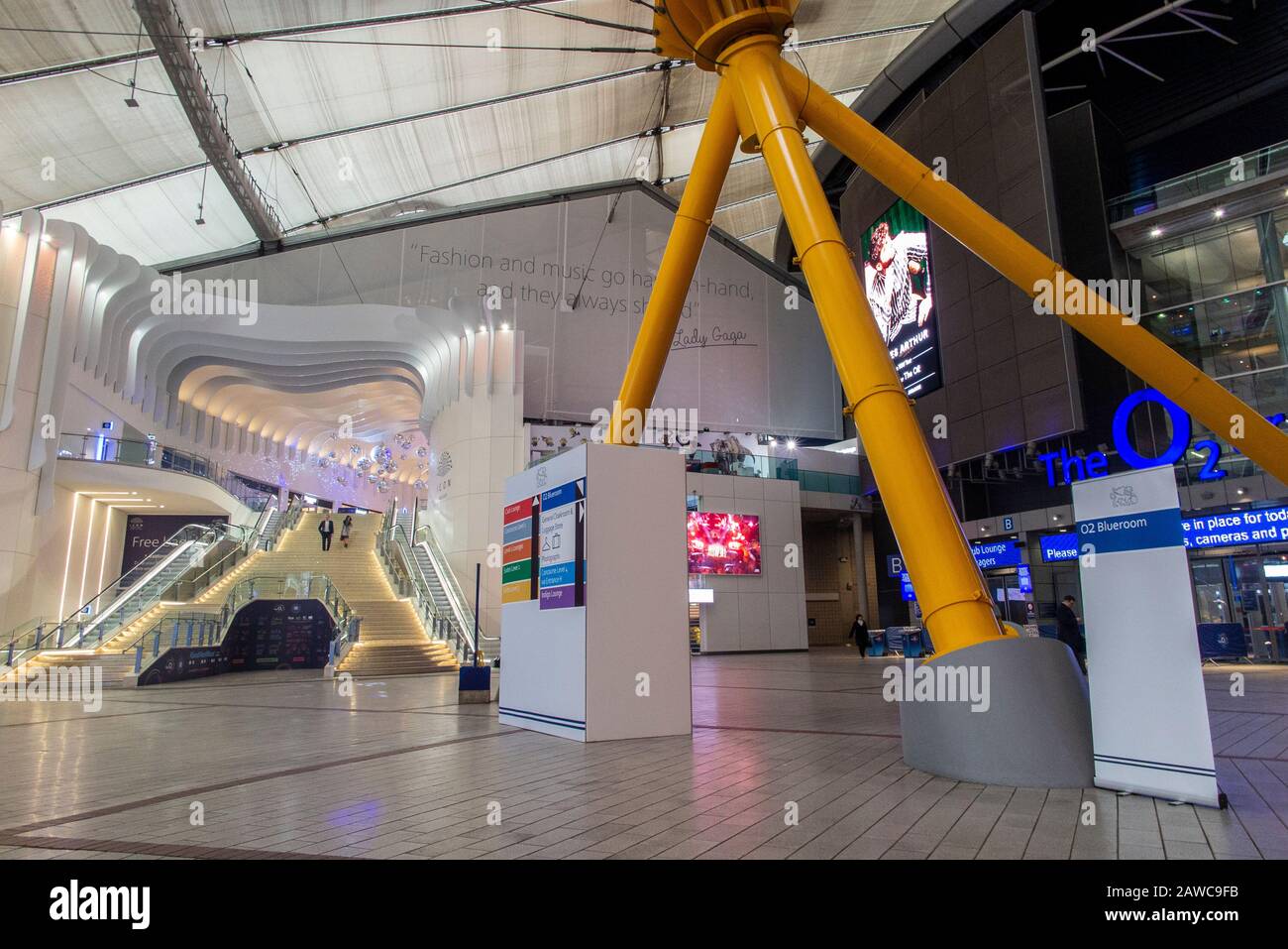 The main staircase and entrance area of the interior of the O2 ...
