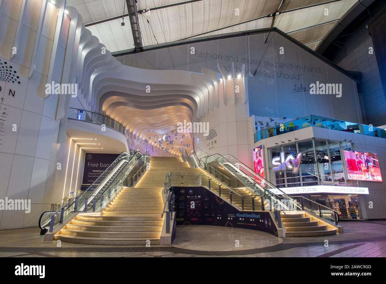 The main staircase and entrance area of the interior of the O2 ...