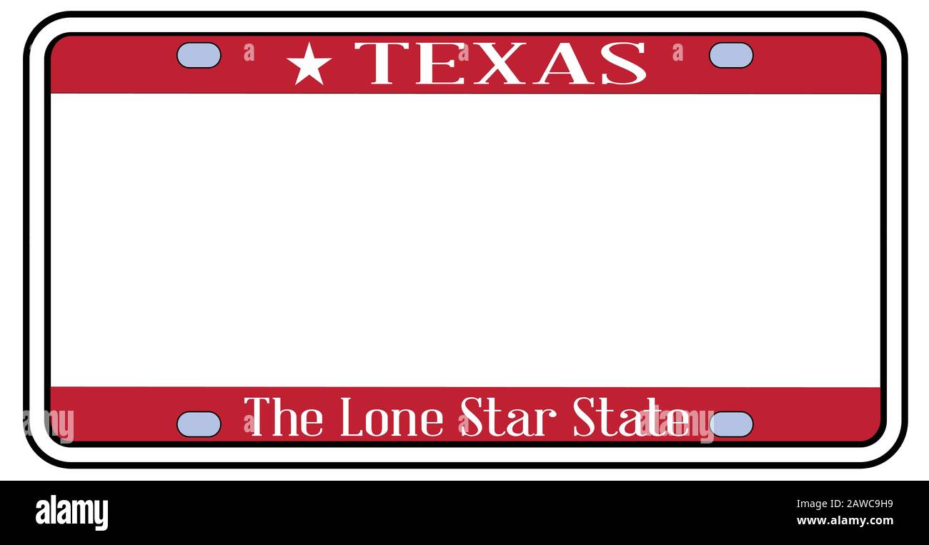 Blank Texas state license plate in the colors of the state flag with ...