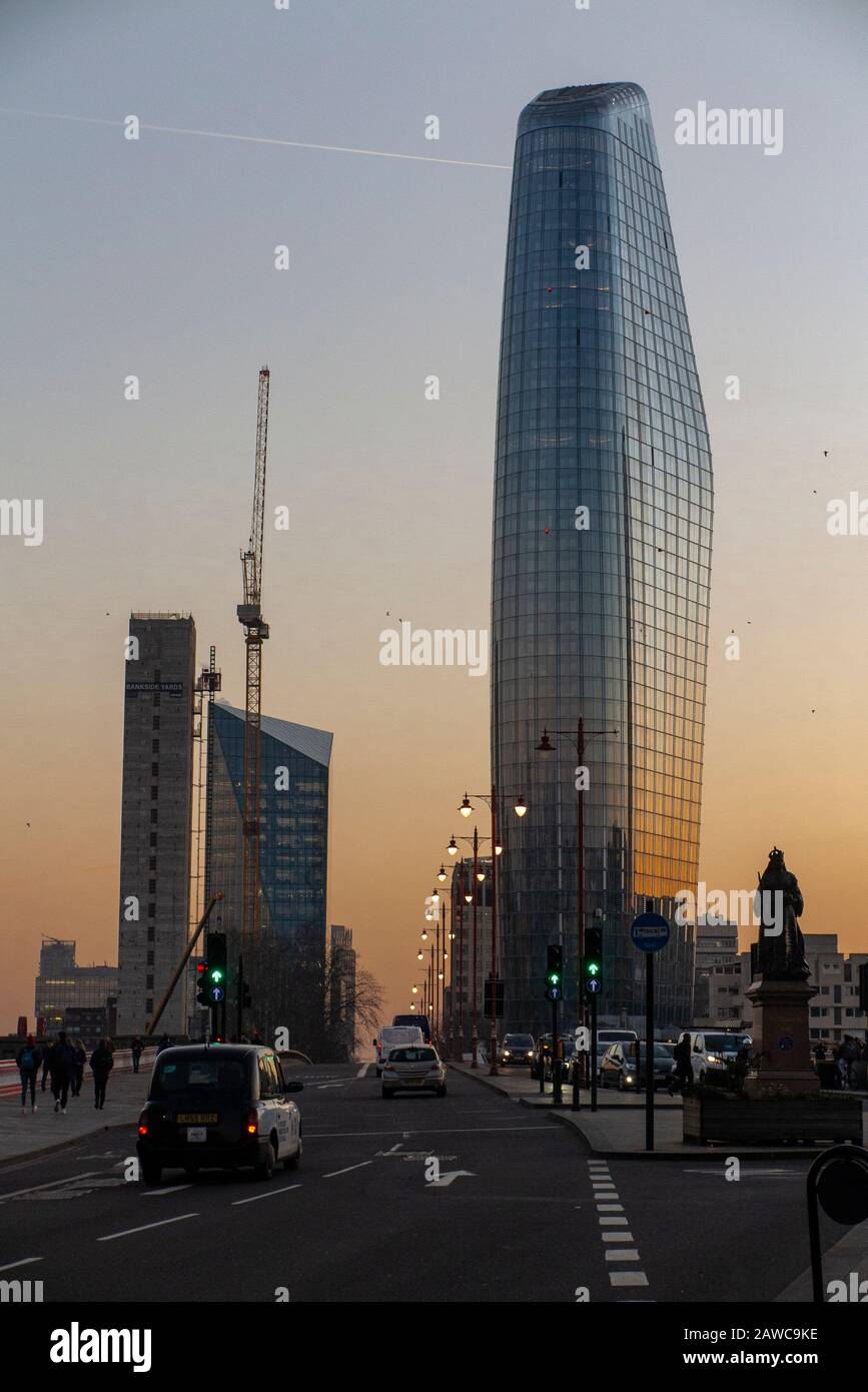 The Boomerang Building (one Blackfriars) and Blackfriars Bridge with a ...