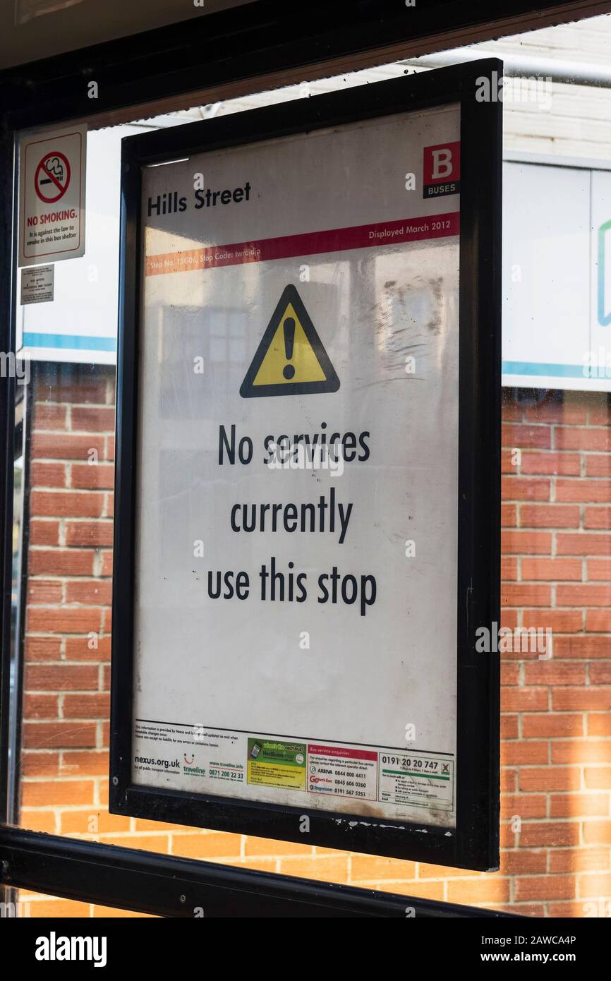 Bus stop advisory sign that no services use it Stock Photo - Alamy