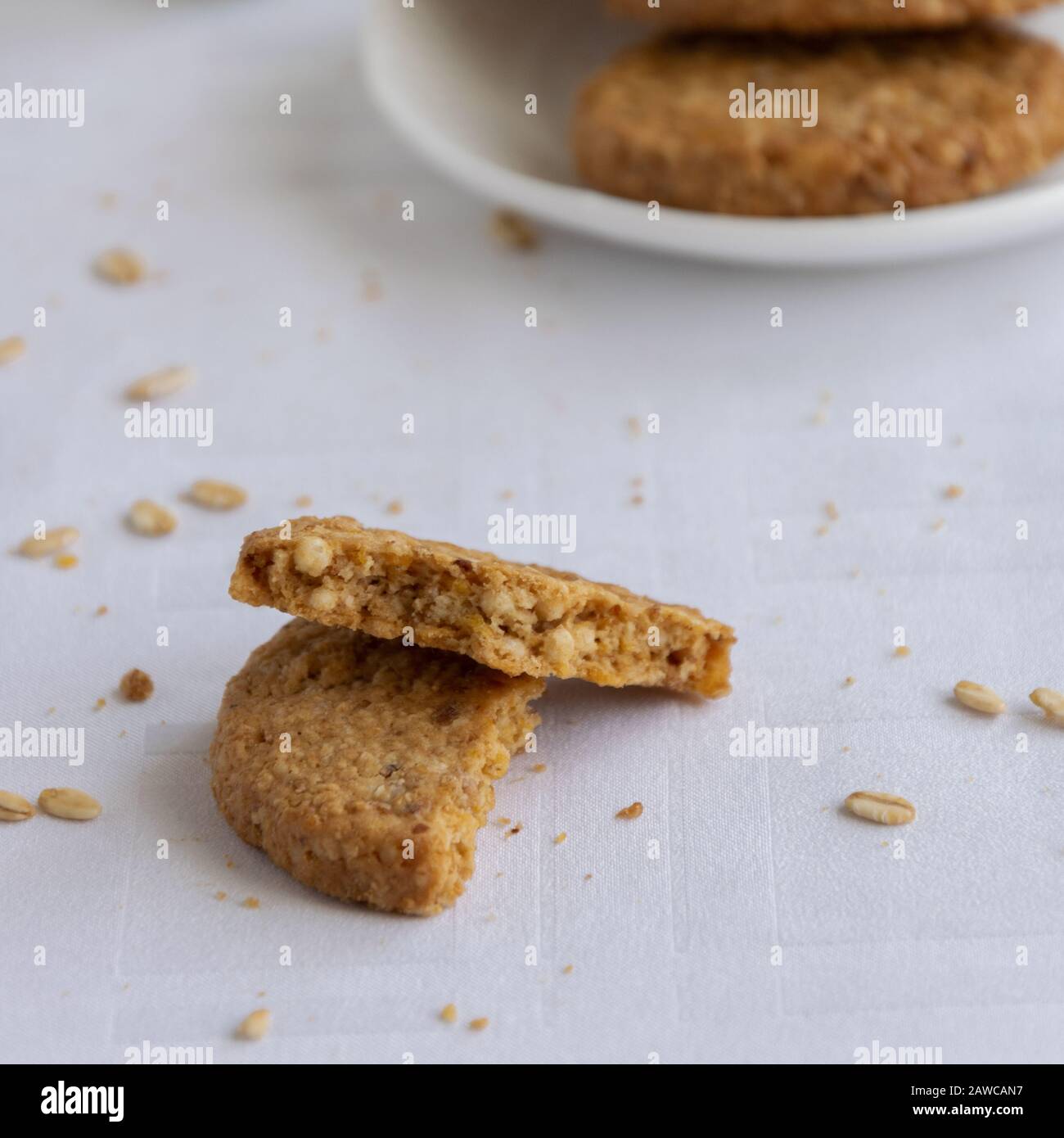 Healthy homemade oat biscuit. Crunchy sweet snack Stock Photo - Alamy