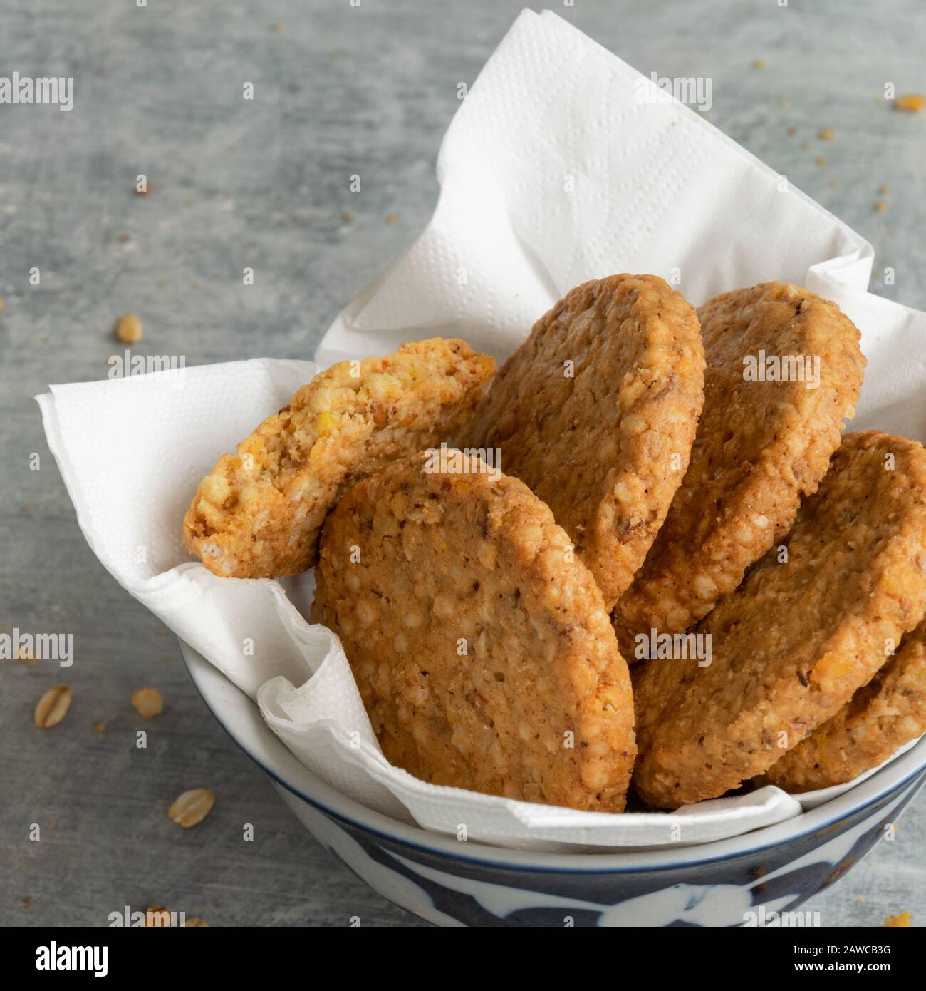 Healthy homemade oat biscuit. Crunchy sweet snack Stock Photo - Alamy