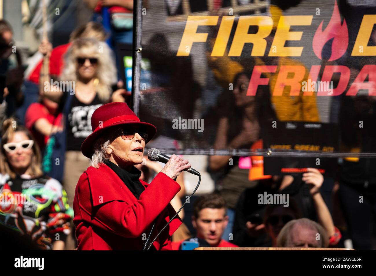 Actress and activist Jane Fonda speaks during a Fire Drill Friday's ...