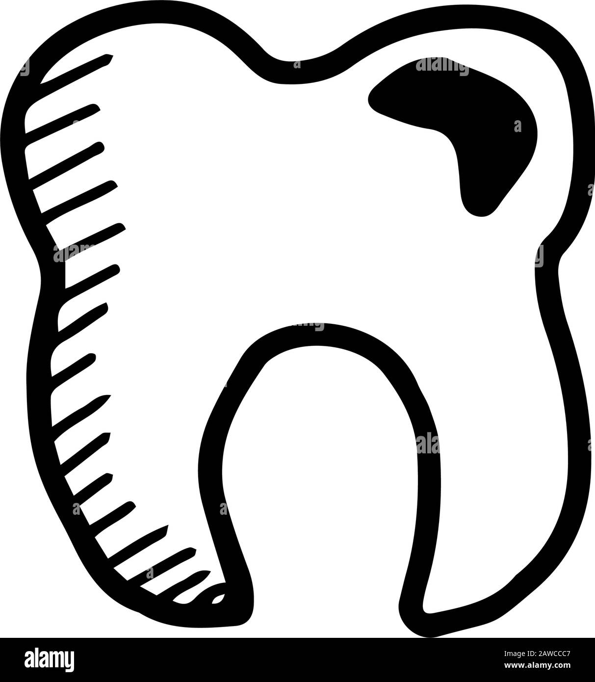 Healthy or diseased molar or deciduous toothin in hand drawn doodle ...