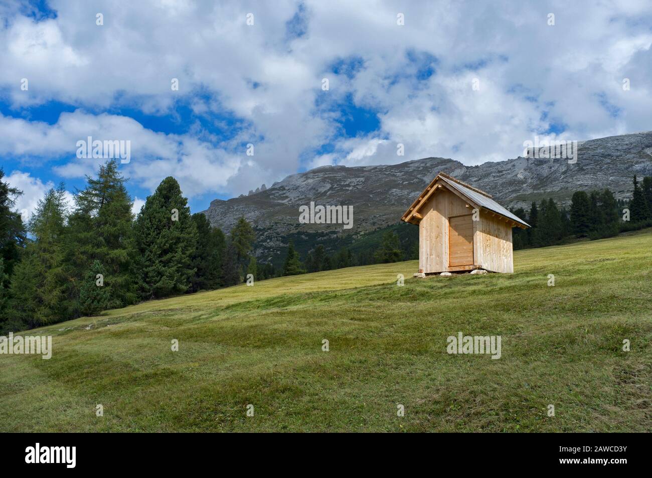 new barn in the mountain with panoramic view Stock Photo - Alamy