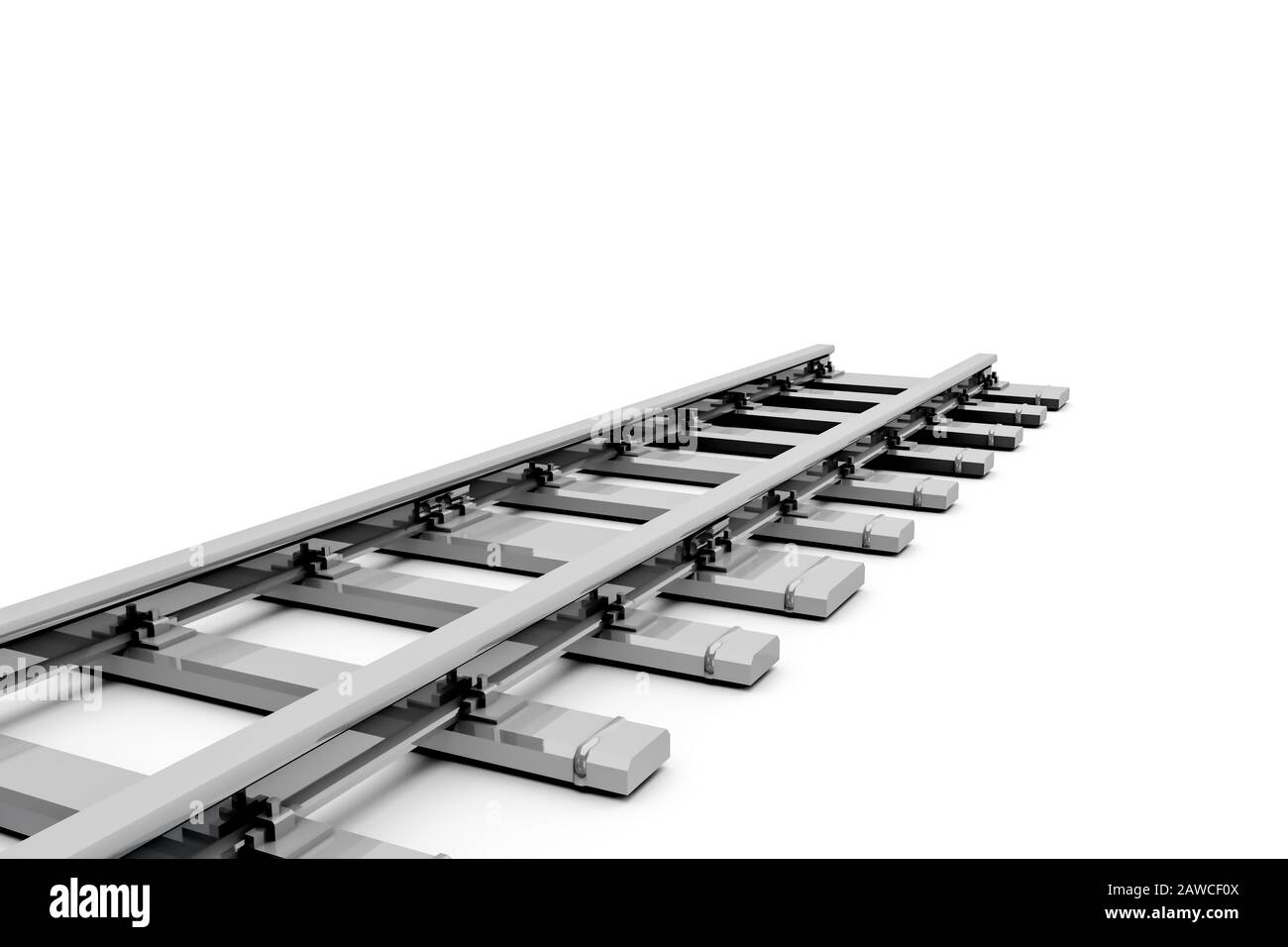 3d rendering, close up view of steel railway railroad tracks, isolated on white background Stock ...