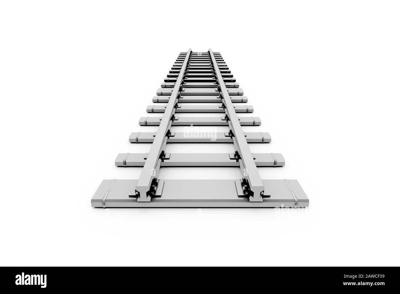 3d rendering, close up view of steel railway railroad tracks, isolated ...
