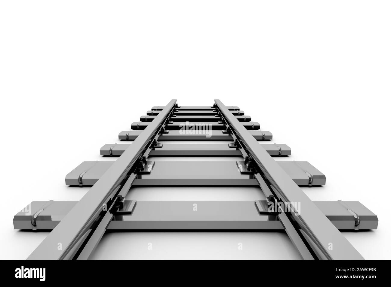 3d rendering, close up view of steel railway railroad tracks, isolated ...