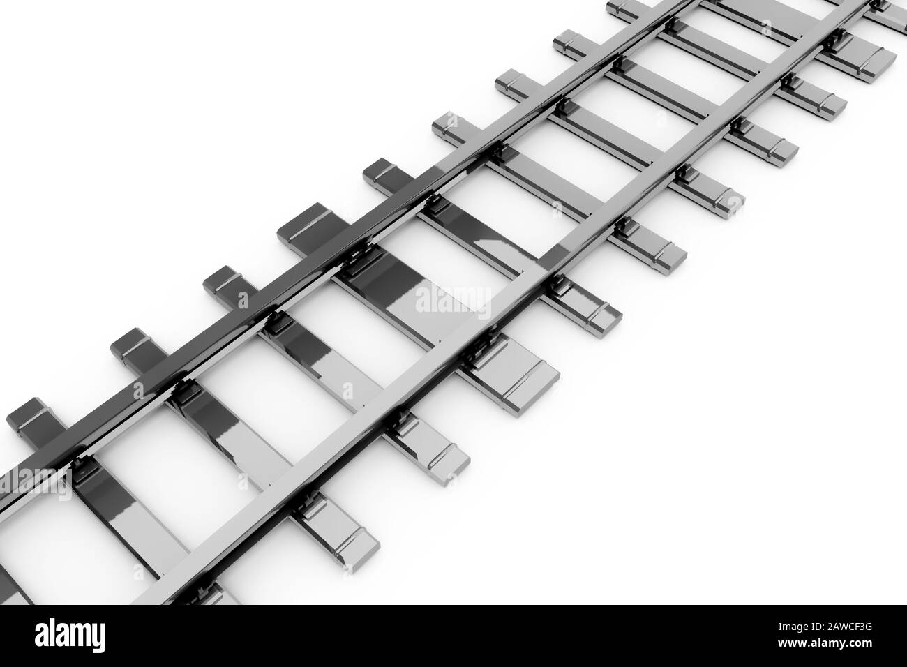 3d rendering, close up view of steel railway railroad tracks, isolated ...