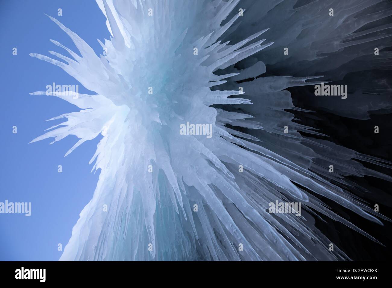 Detail of frozen ice formation on lake Baikal in winter. Lake Baikal ...