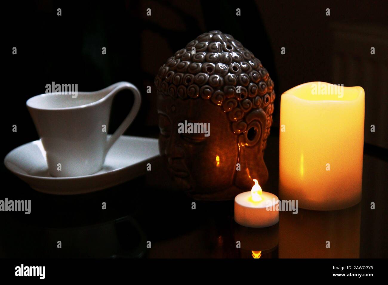 Buddha, zen and relax. candles, buddha. relax composition Stock Photo ...