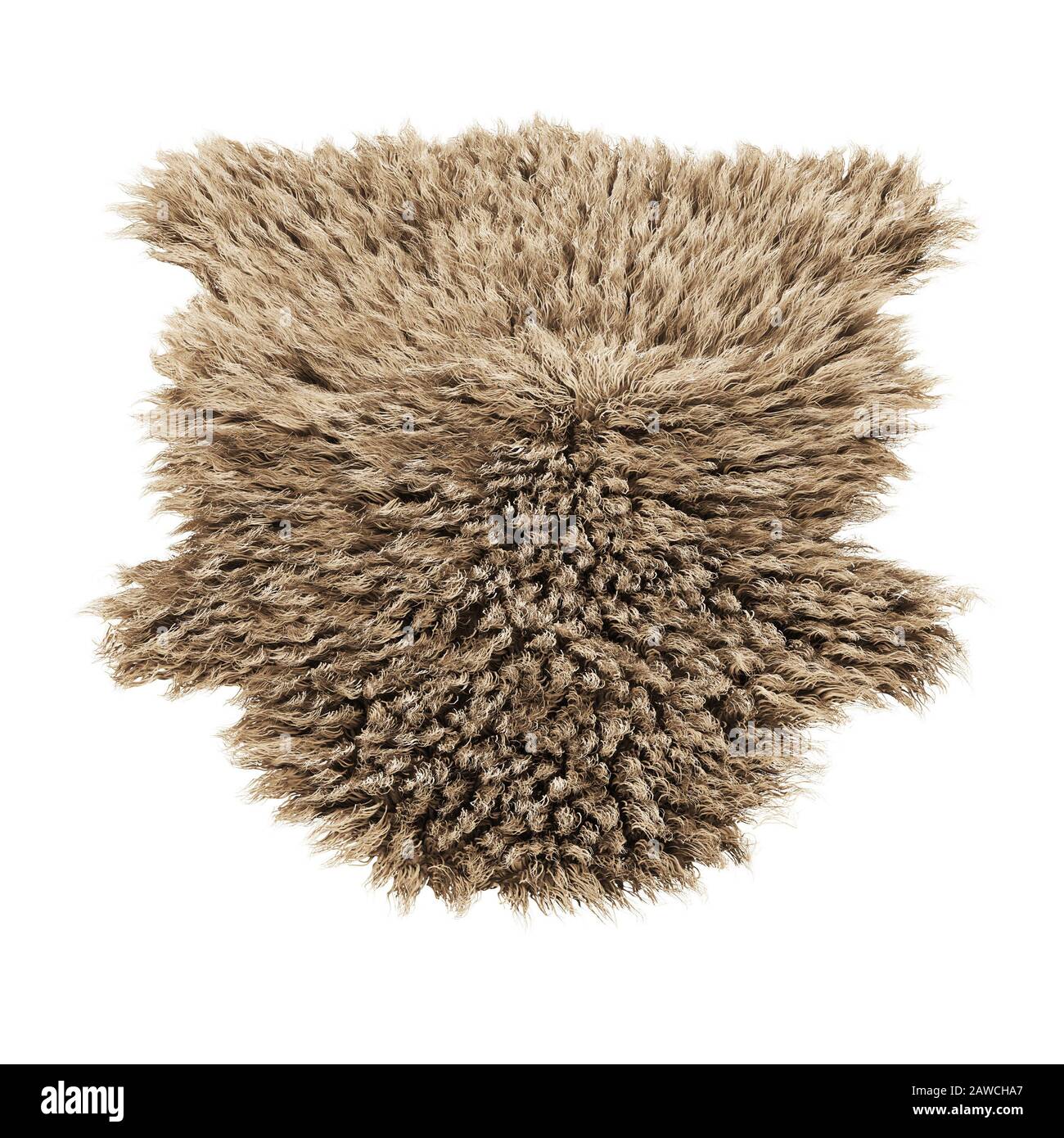 Brown decor skin of a sheepskin wool rug on white background. 3D ...