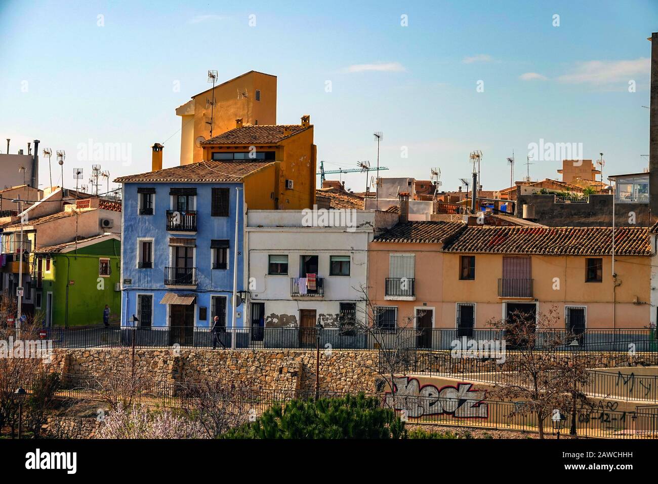 The famous coloured colourful houses of Villajoyosa, Costa Blanca ...