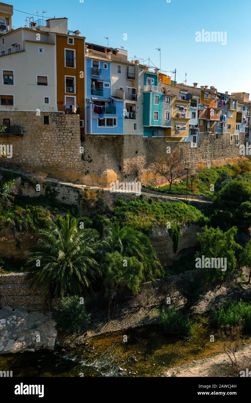 The famous coloured colourful houses of Villajoyosa, Costa Blanca ...