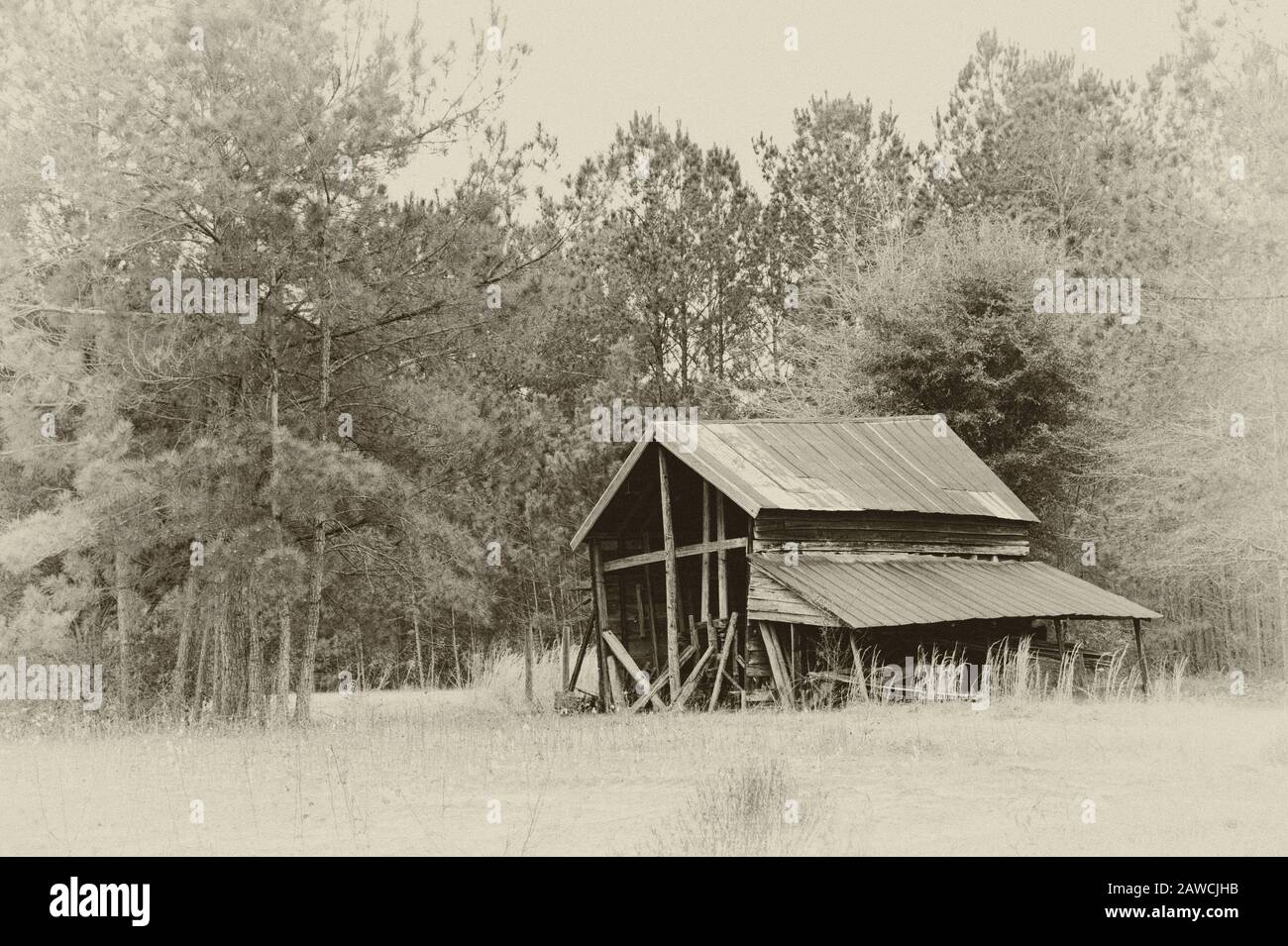 An Old Abandoned Run Down Barn in Black and White Stock Photo - Alamy